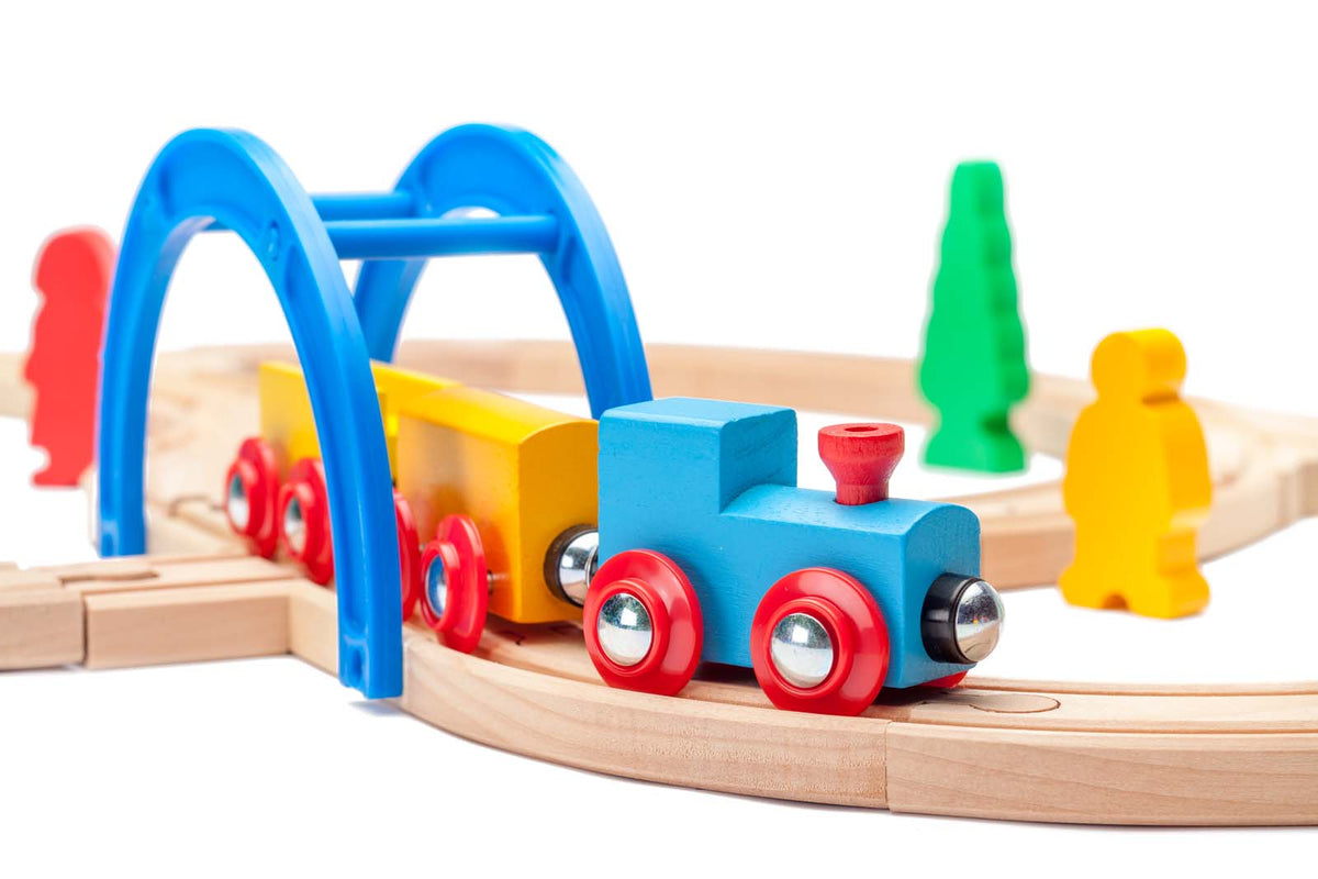 Starter Wooden Train Set with Blue Bridge – WoodenTracks